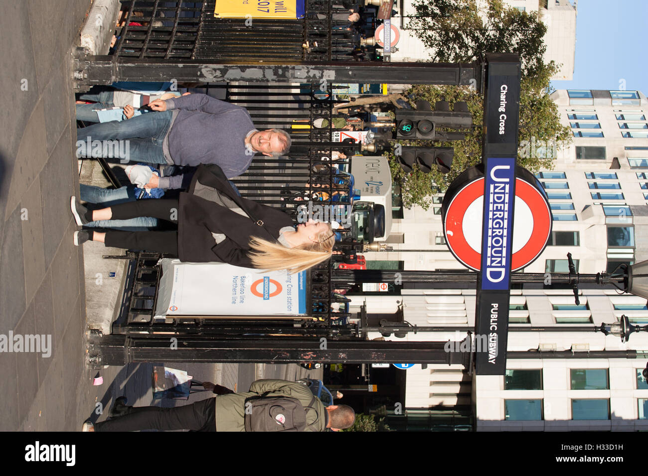 Charing Cross tube station exit subway travellers Stock Photo - Alamy