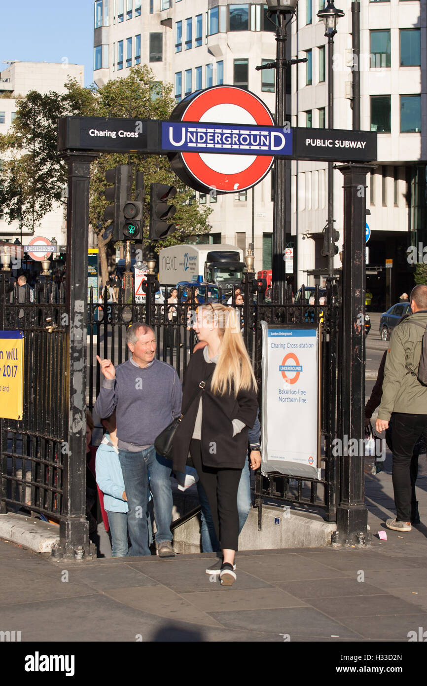 Charing Cross tube station exit subway travellers Stock Photo - Alamy