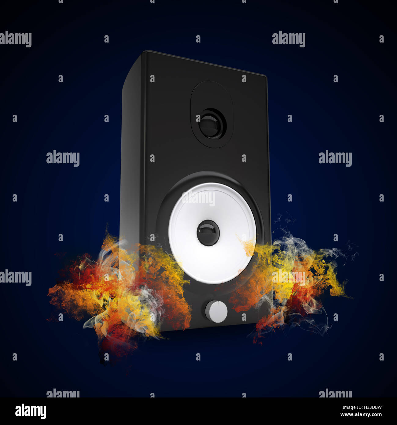 Audio speaker in the colored smoke Stock Photo - Alamy
