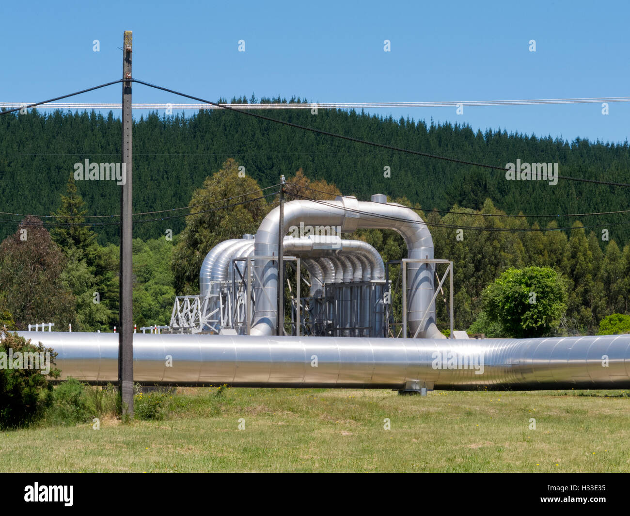 Wairakei NZ geothermal power hot water pipeline Stock Photo - Alamy