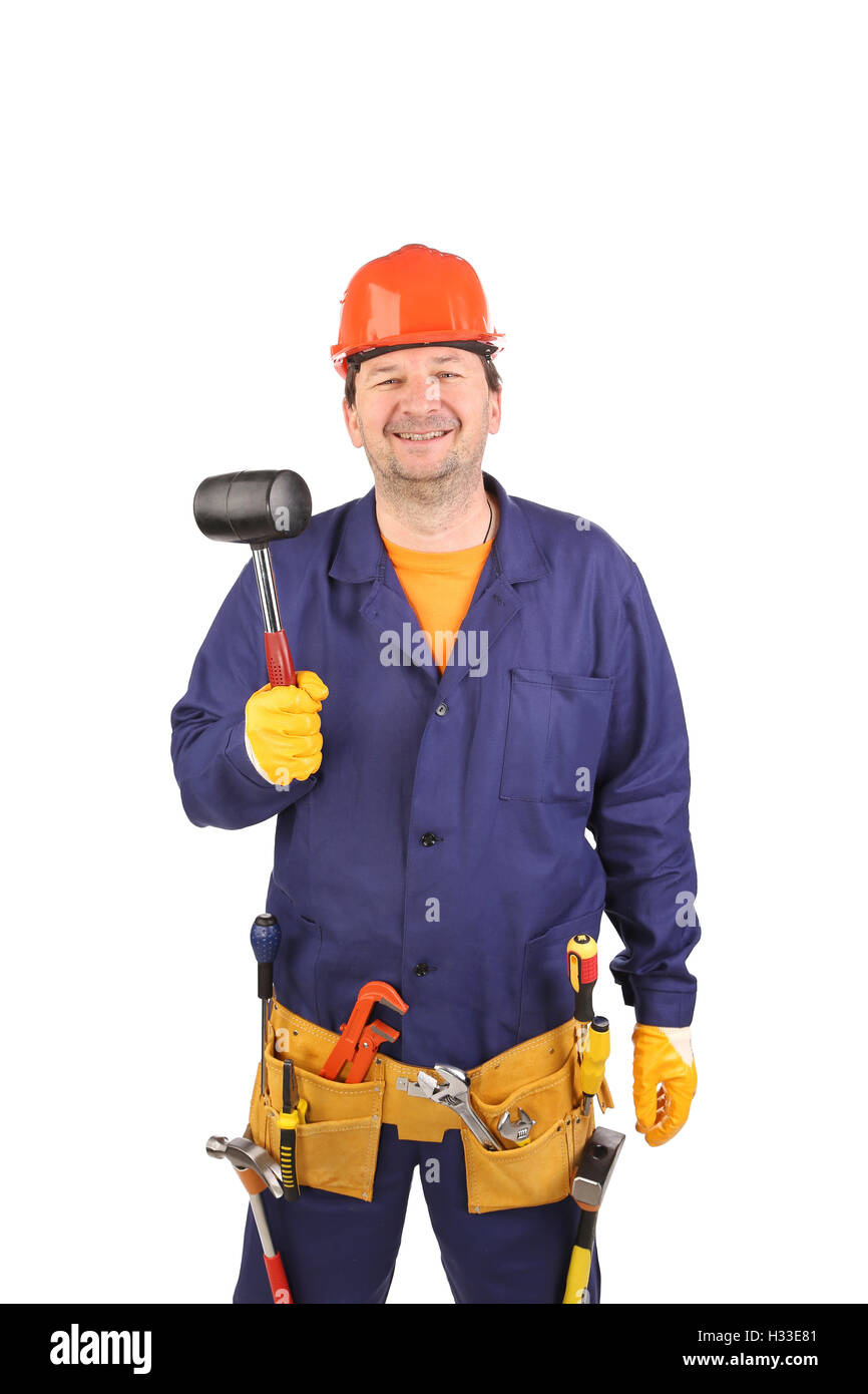 Smiling worker with tools Stock Photo - Alamy