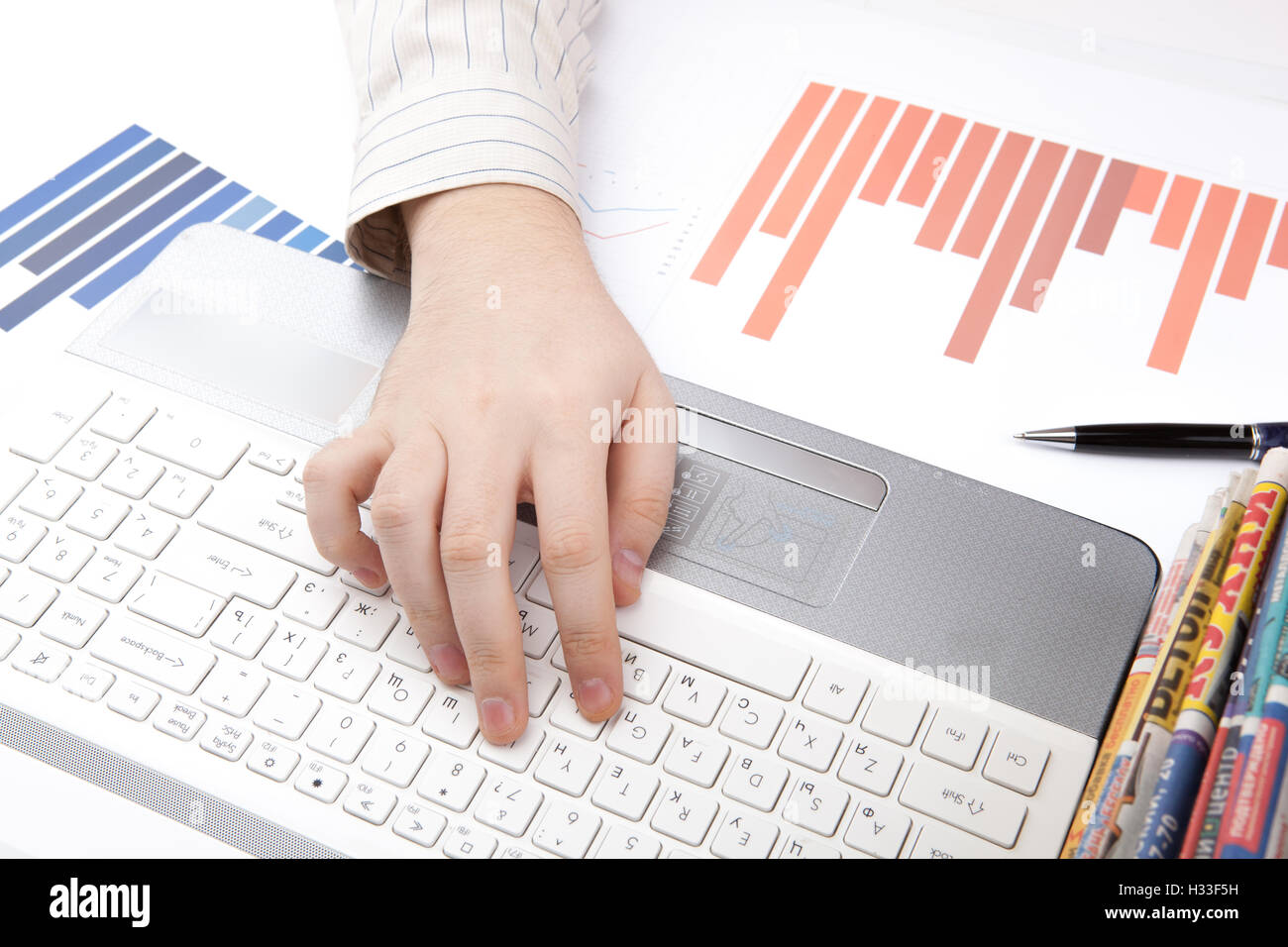 human hands on the notebook keyboard Stock Photo - Alamy