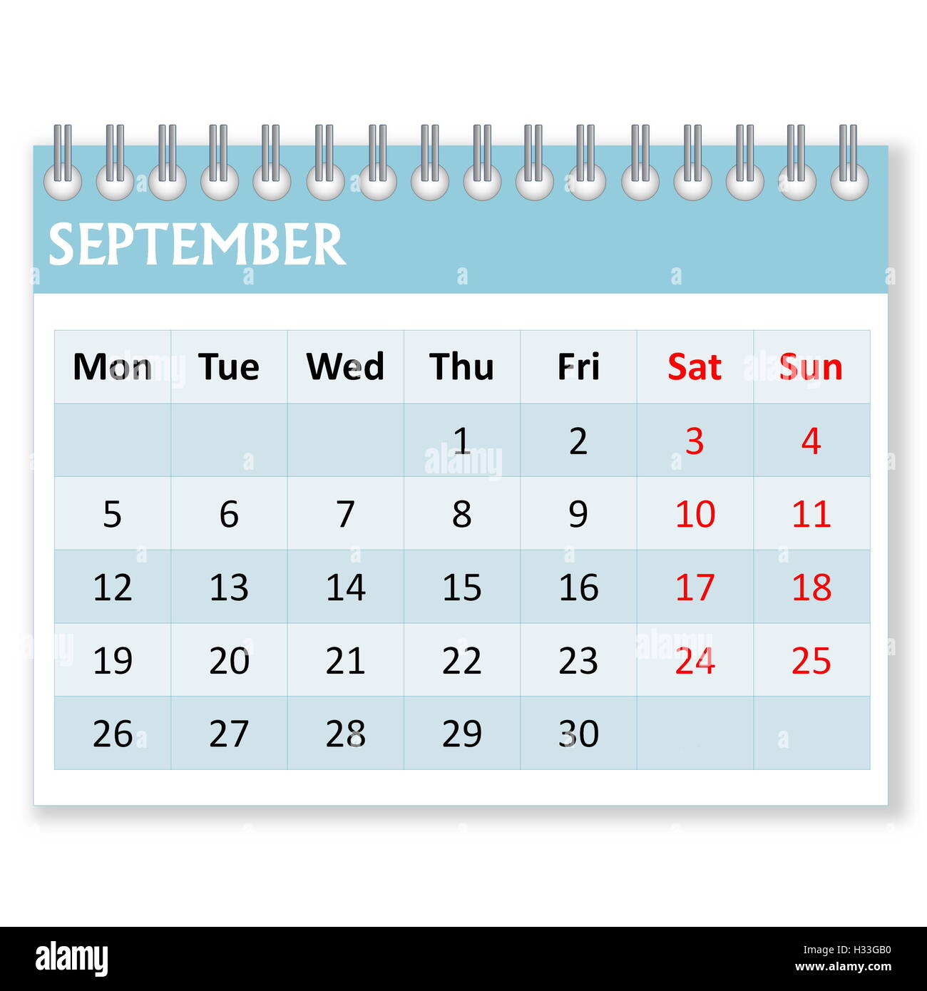 Calendar sheet for september Stock Photo - Alamy