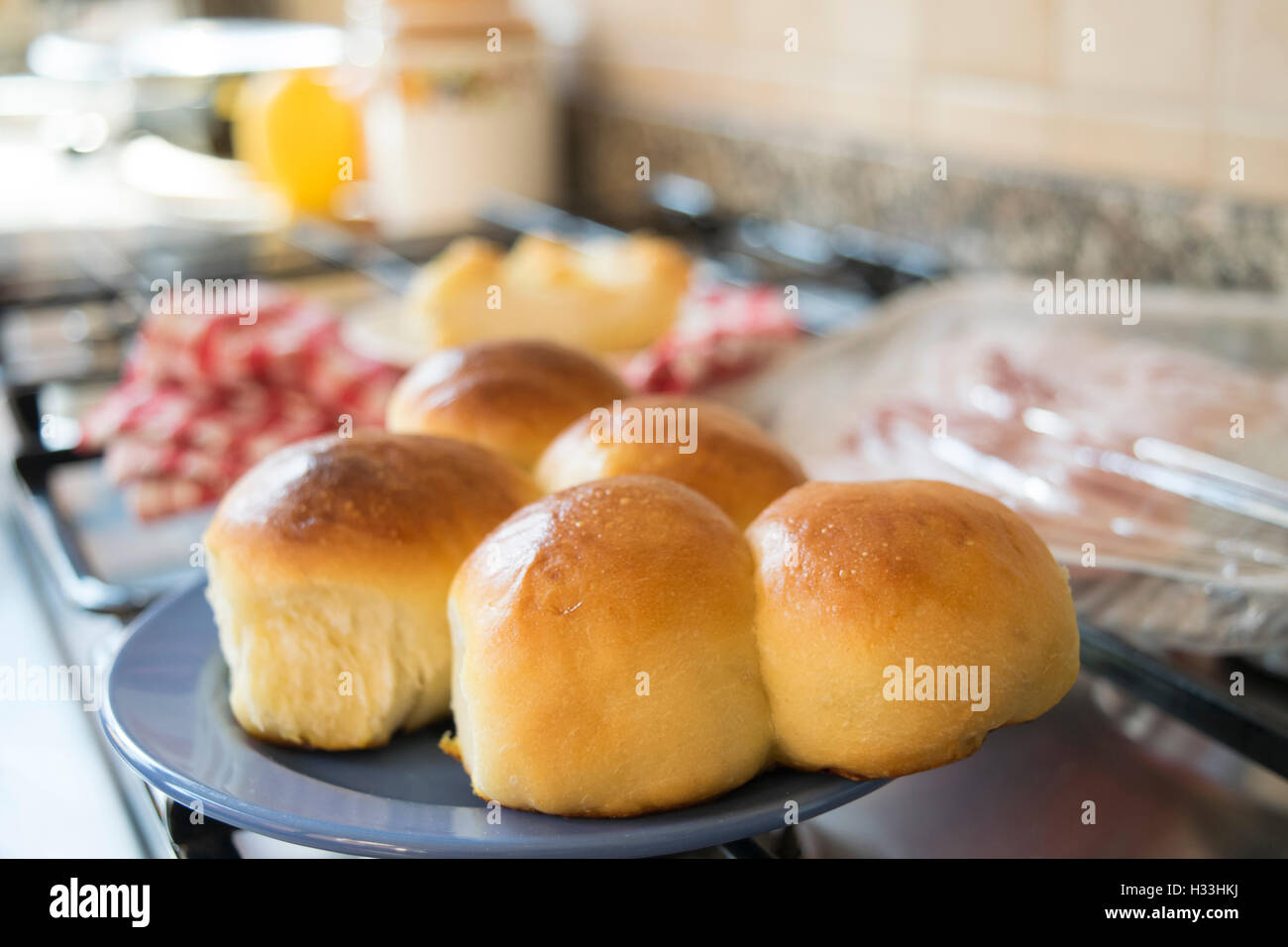 french bread rolls at breakfast Stock Photo - Alamy