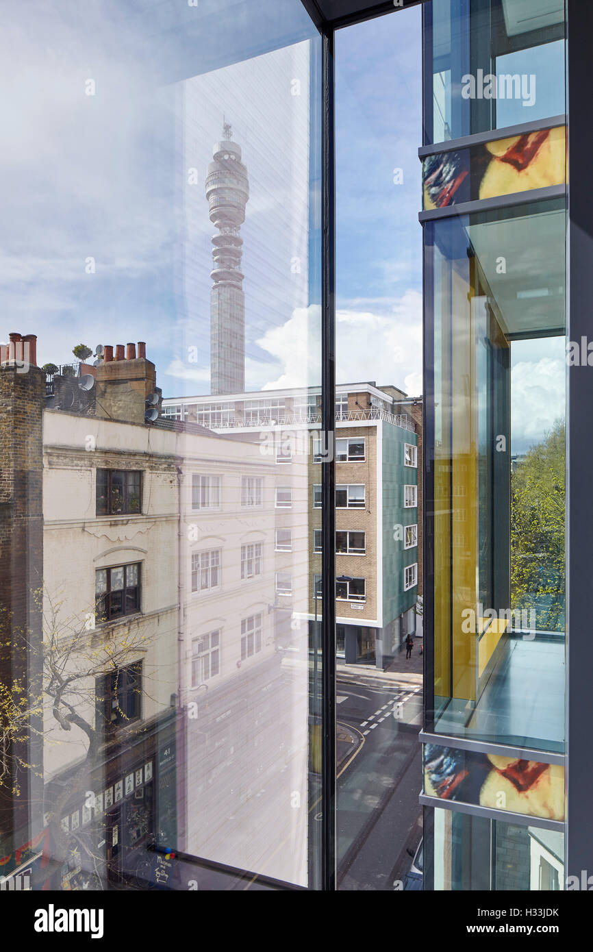 Angled view looking out towards the BT tower through projected bay ...