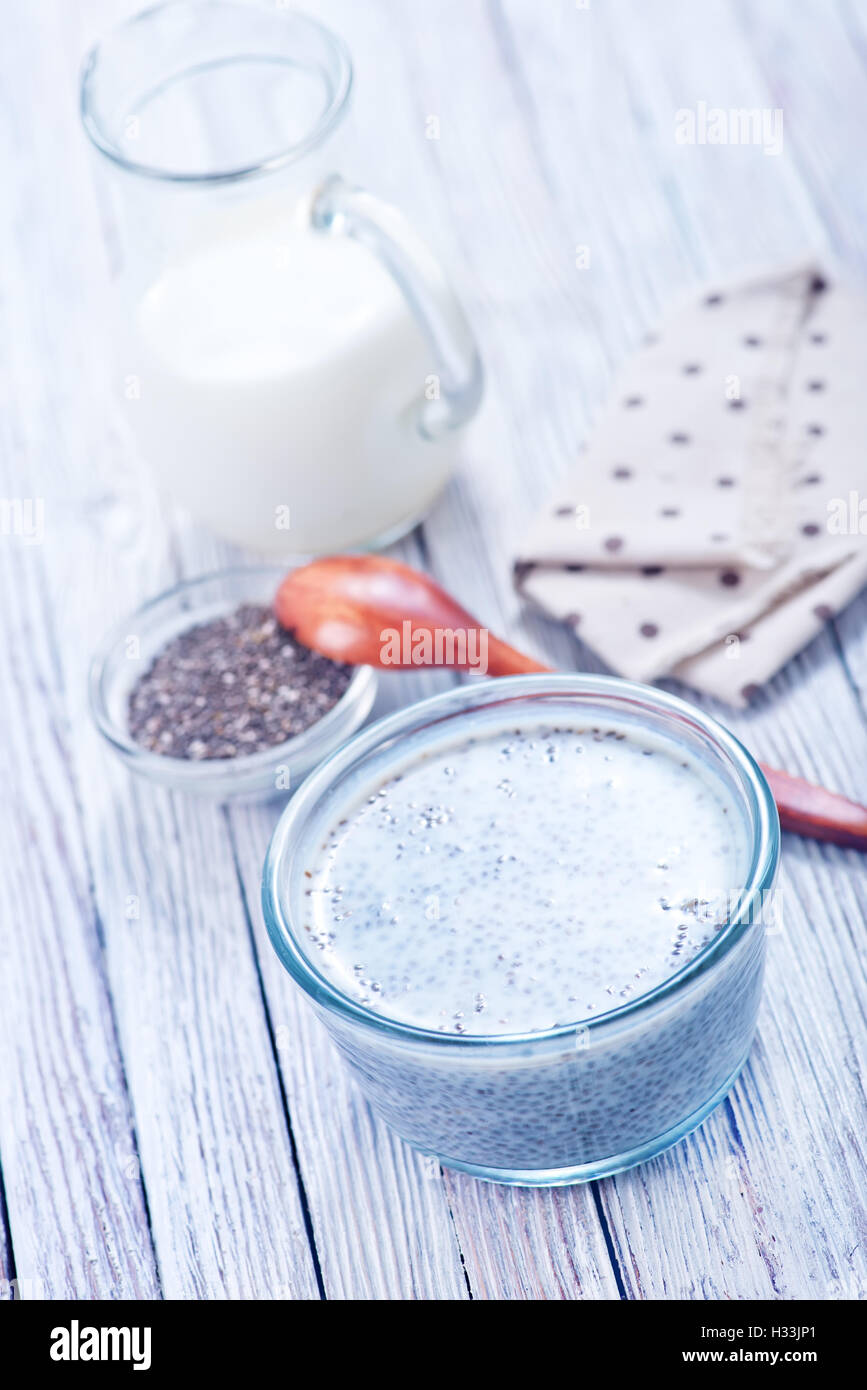 milk with chia seeds in the bowl Stock Photo - Alamy