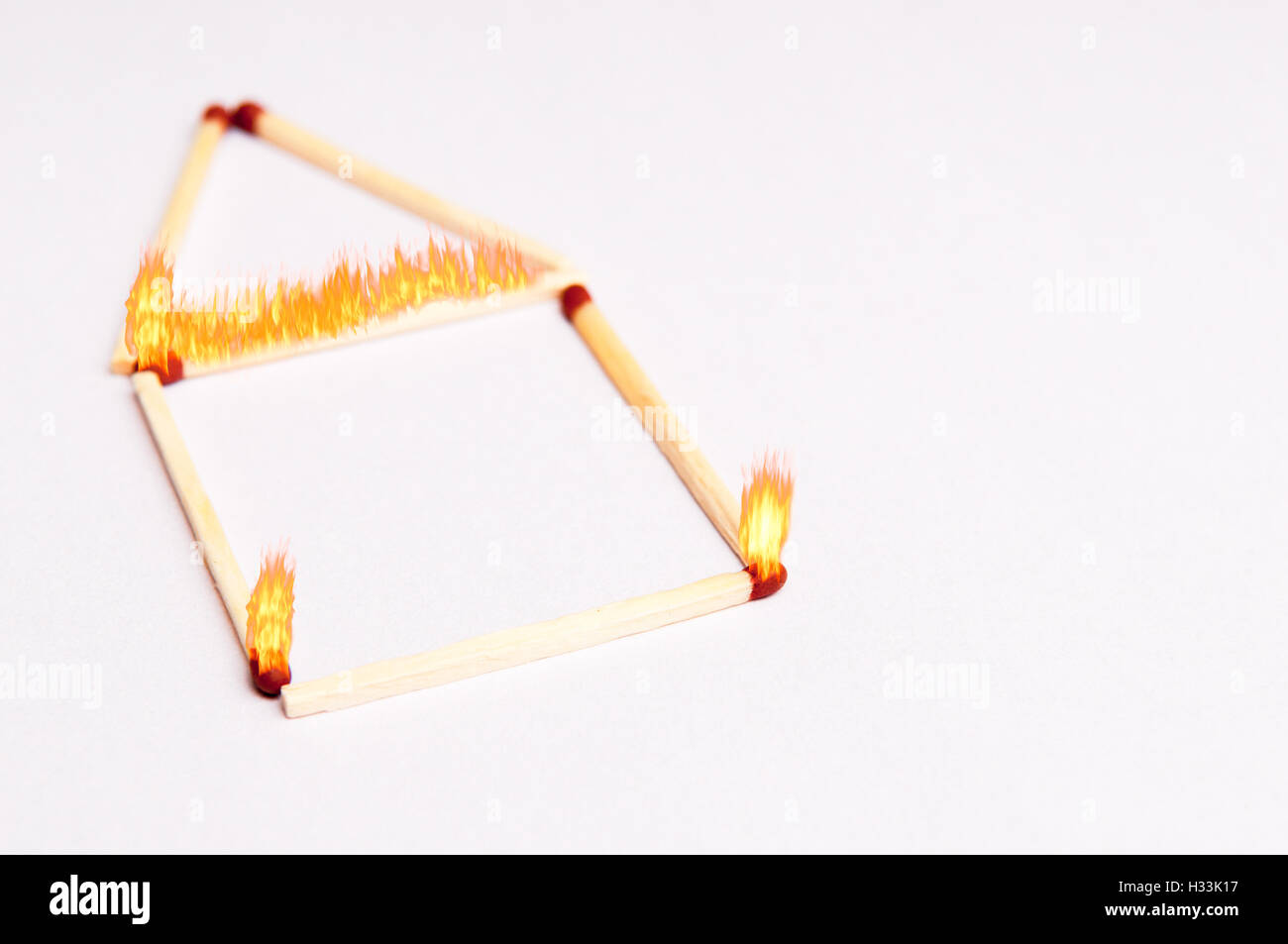 fire safety background concept with matches on fire in the shape of a ...