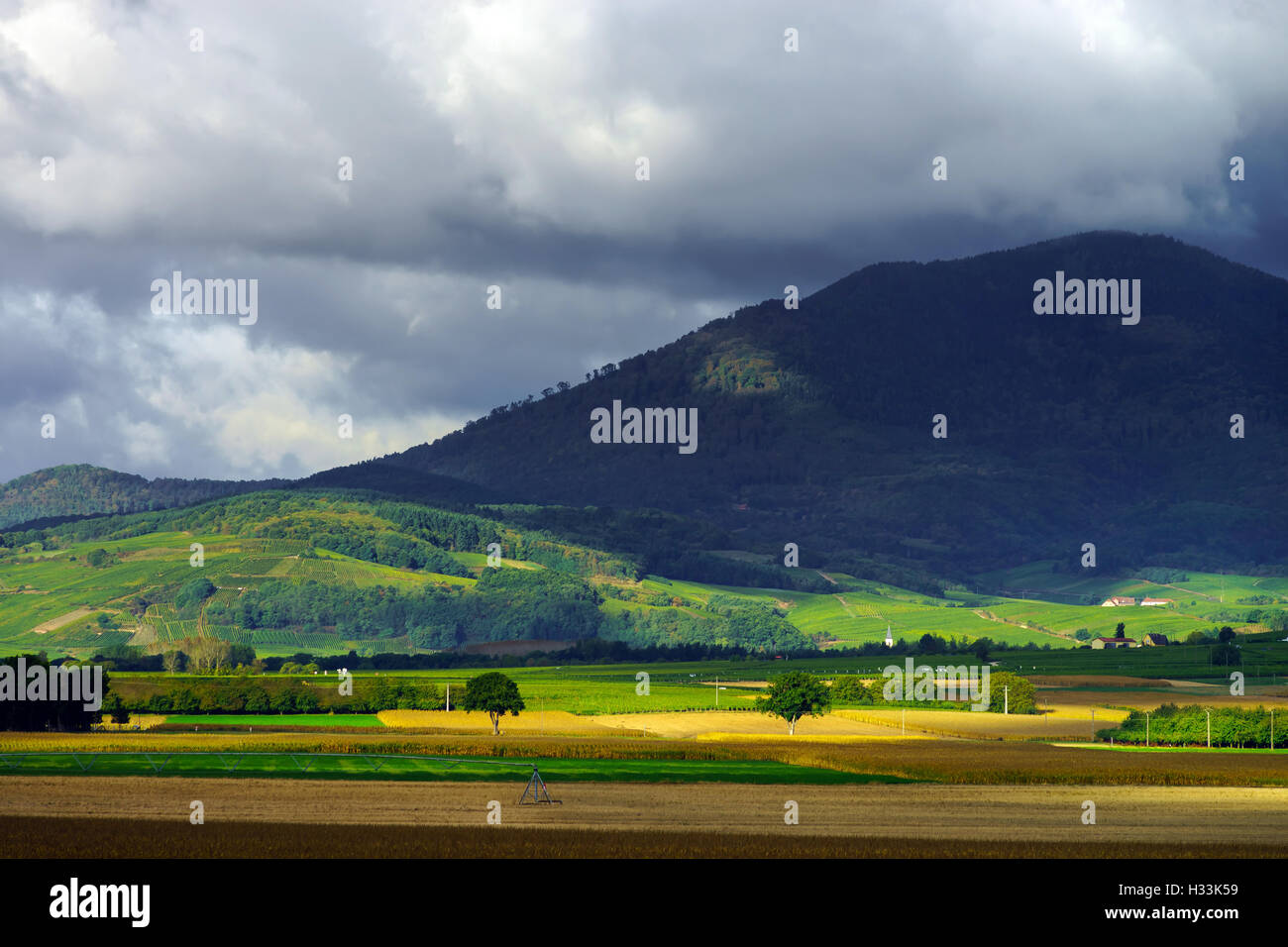 Beautiful colorful rural landscape with contrast areas of light and ...