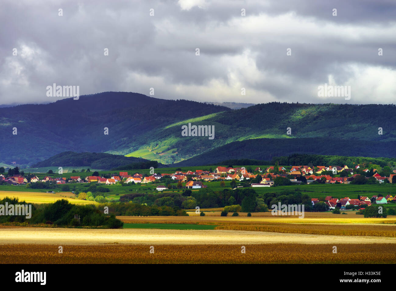 Beautiful colorful rural landscape with contrast areas of light and ...