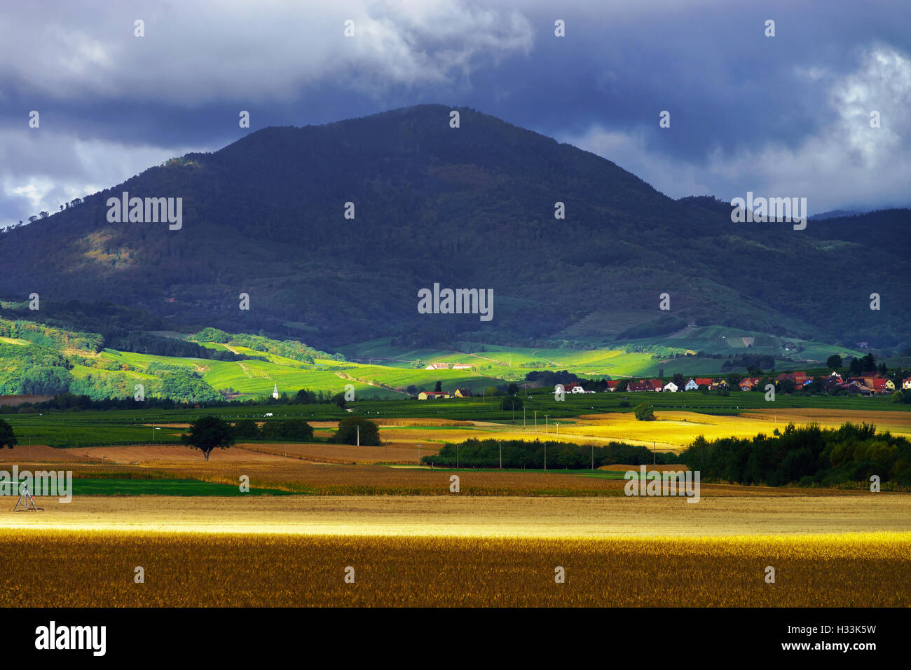 Beautiful colorful rural landscape with contrast areas of light and ...