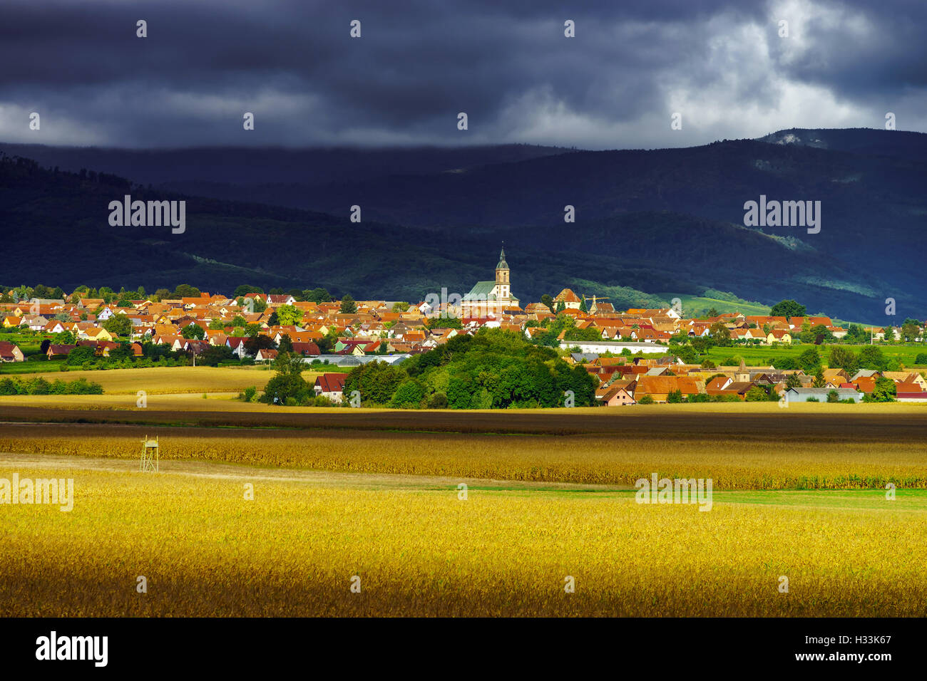 Beautiful colorful rural landscape with contrast areas of light and ...