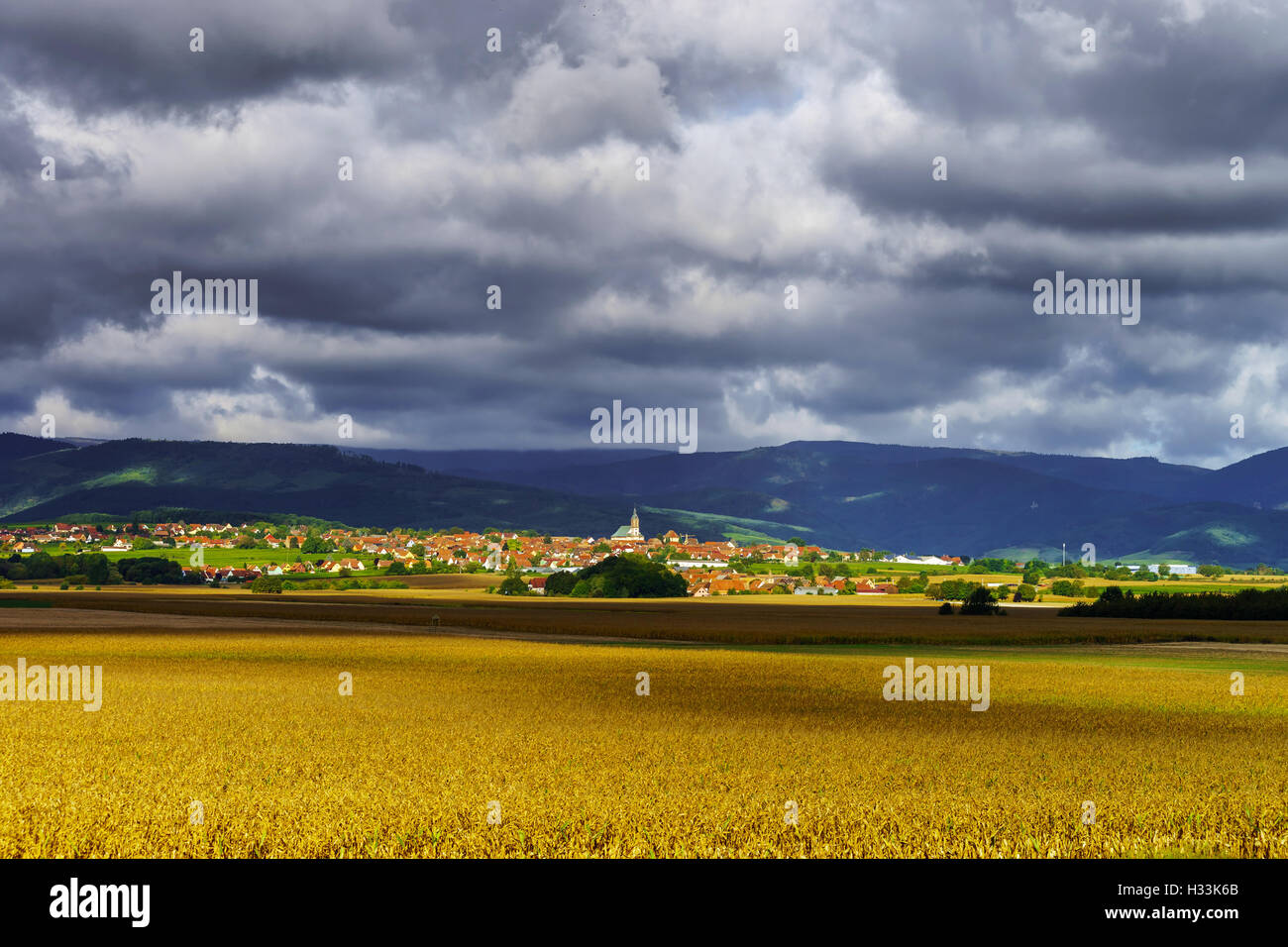 Beautiful colorful rural landscape with contrast areas of light and ...