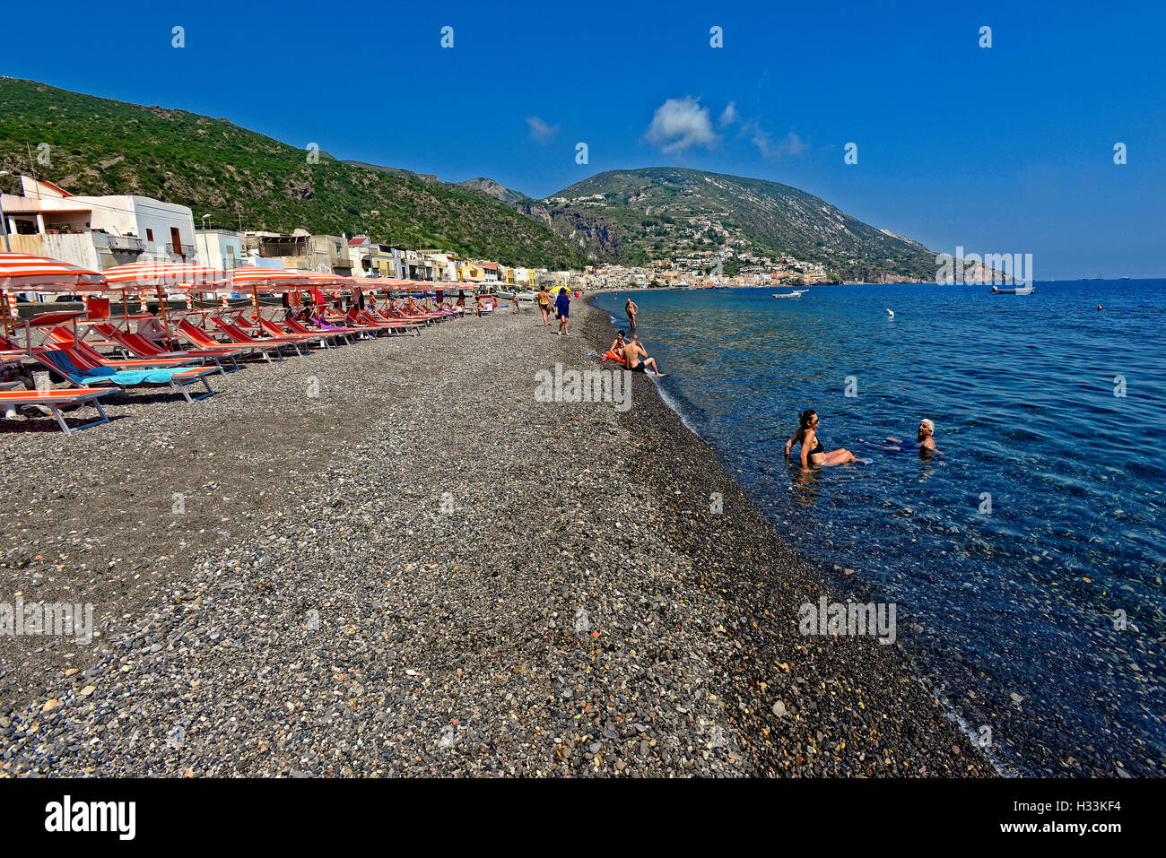 Italy Sicily Aeolian Archipelago Lipari Island Canneto beach and town ...