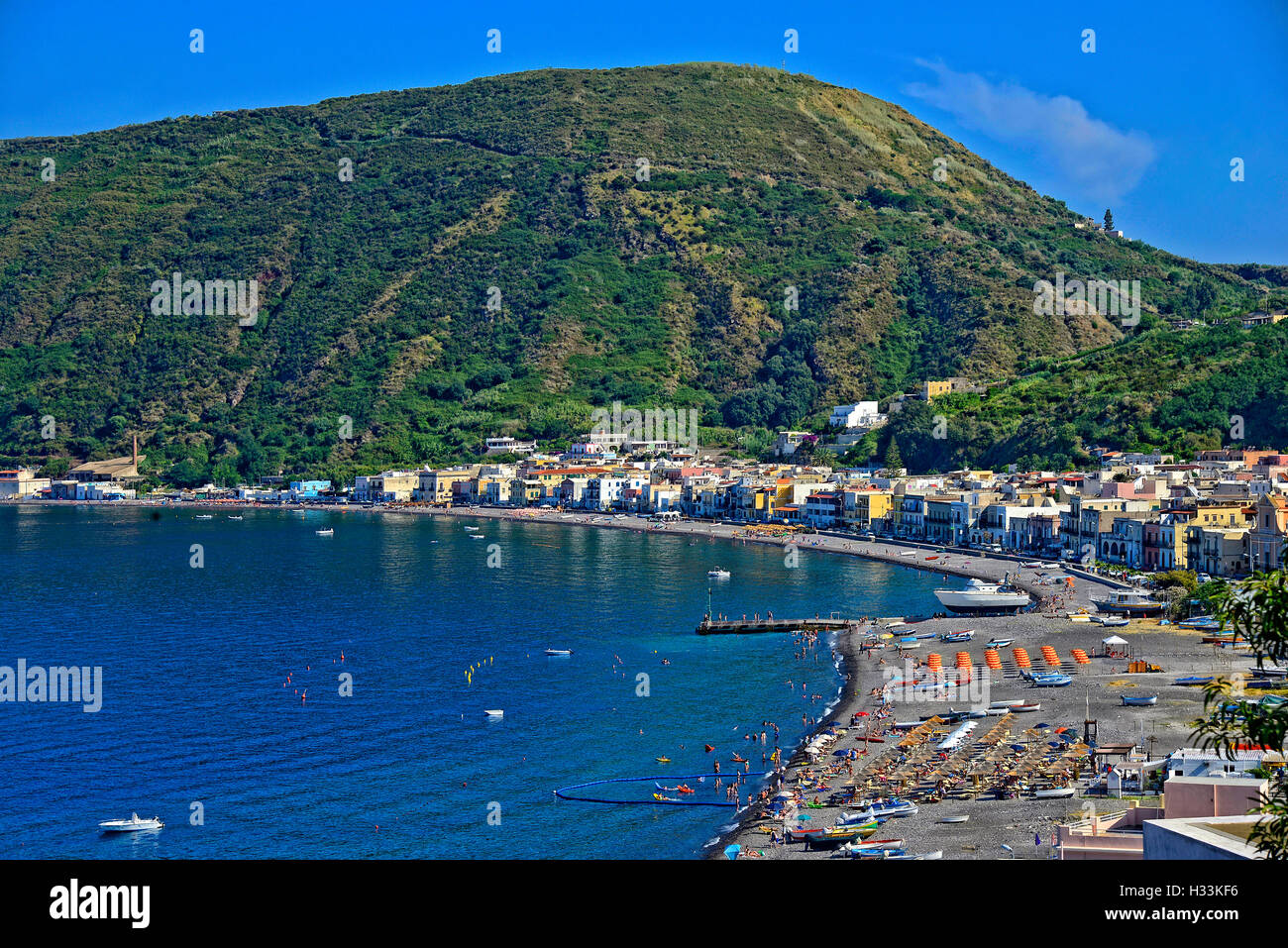 Italy Sicily Aeolian Archipelago Lipari Island Canneto beach and town ...
