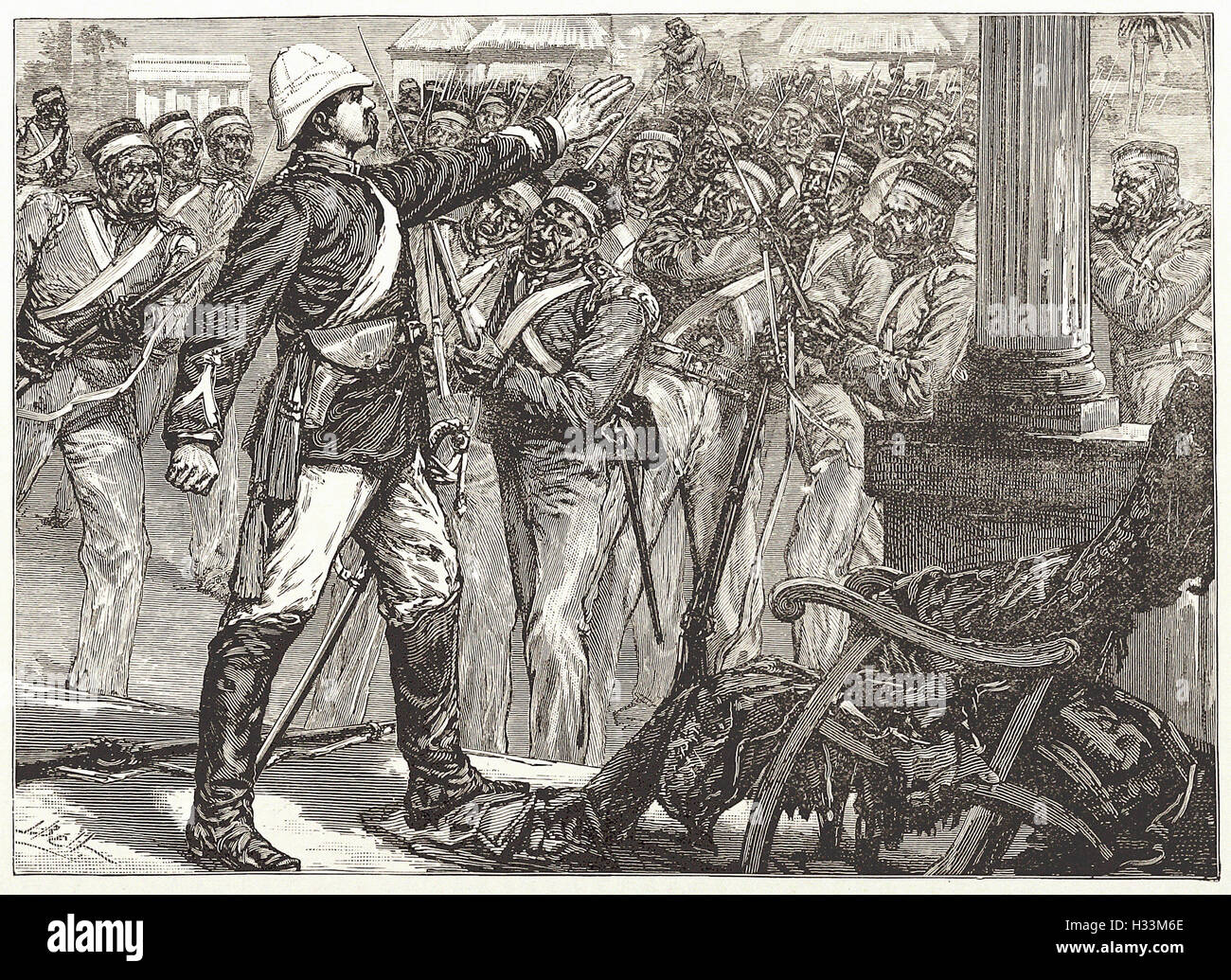 INCIDENT IN THE INDIAN MUTINY : LIEUT. DE KANTZOW CALMING THE SEPOYS AT ...