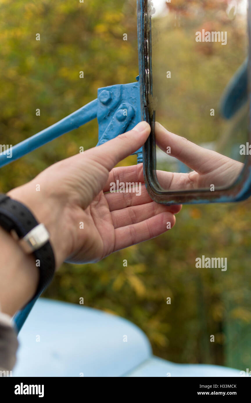Setting a truck mirror Stock Photo - Alamy