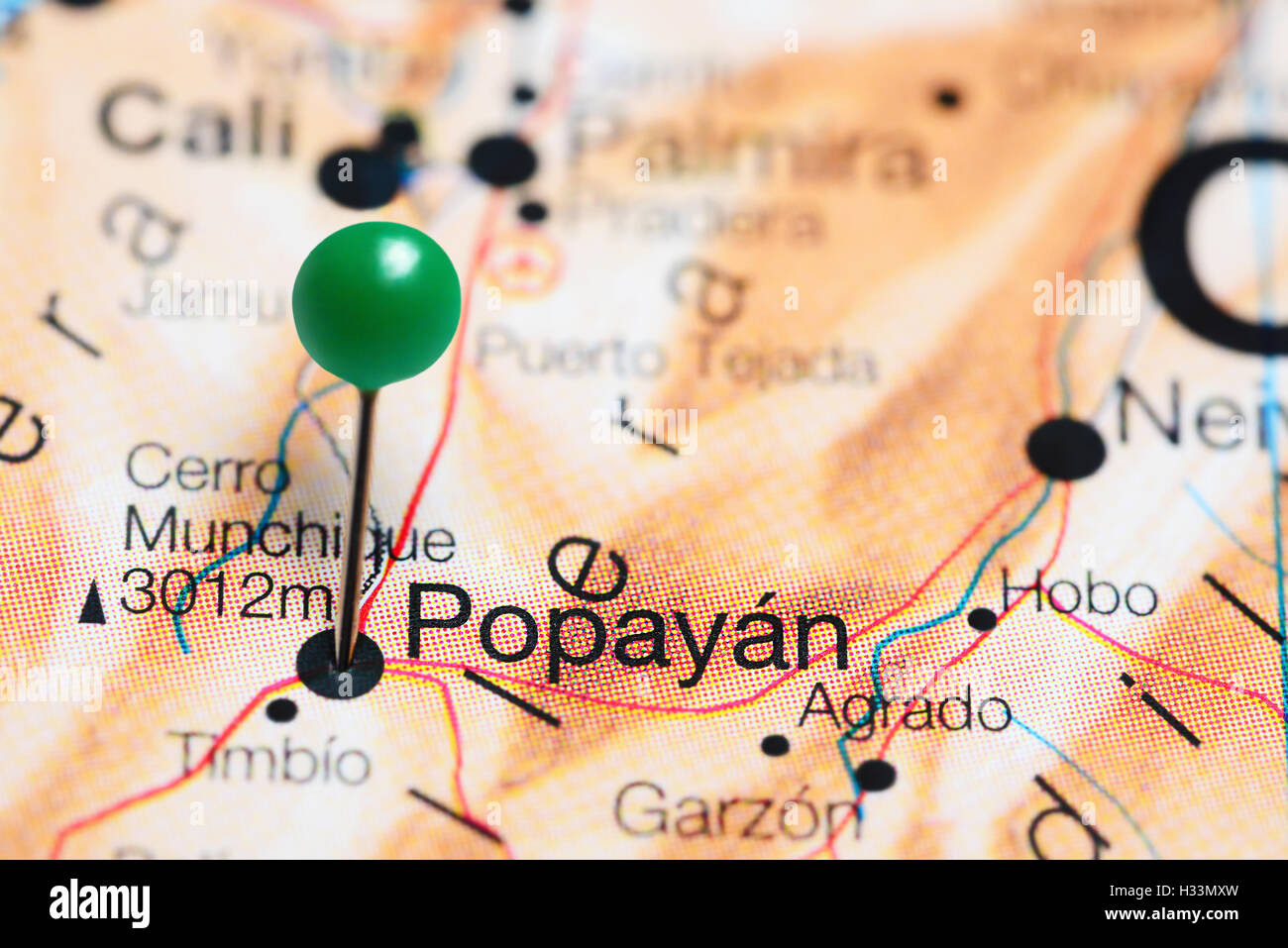 Popayan pinned on a map of Colombia Stock Photo - Alamy