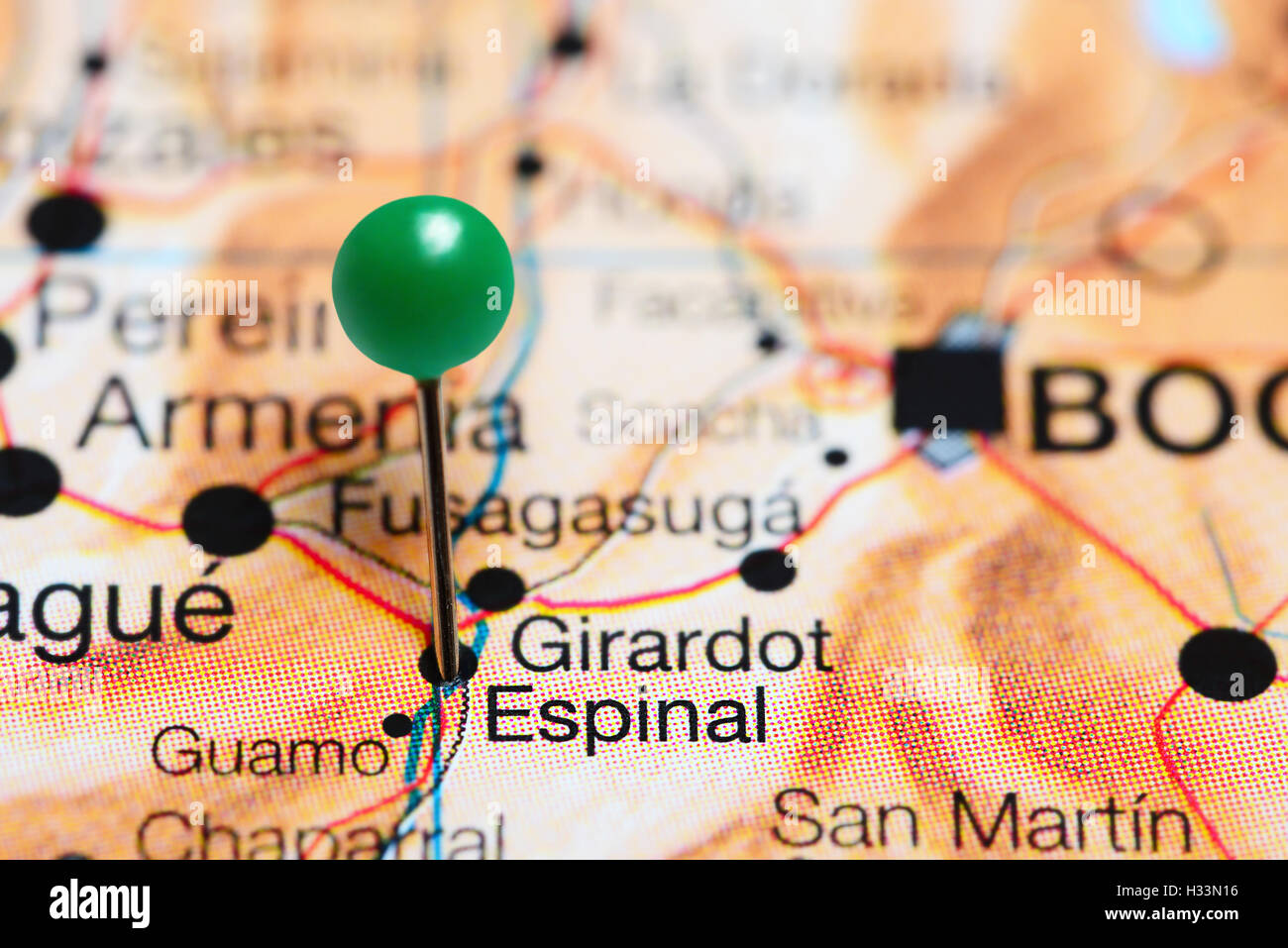 Espinal pinned on a map of Colombia Stock Photo - Alamy