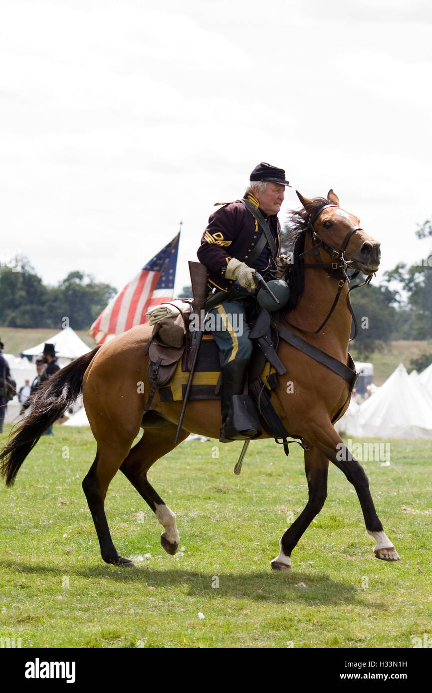 Union Soldiers on the battlefield of a American Civil war reenactment ...