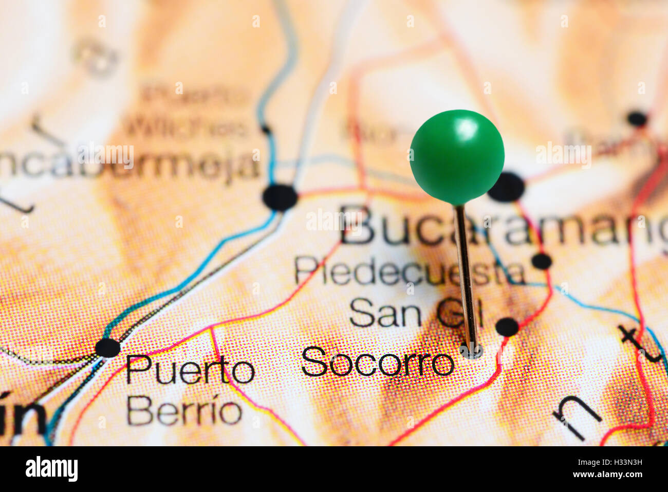 Socorro pinned on a map of Colombia Stock Photo - Alamy
