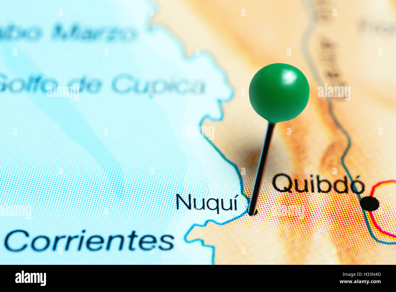 Nuqui pinned on a map of Colombia Stock Photo - Alamy