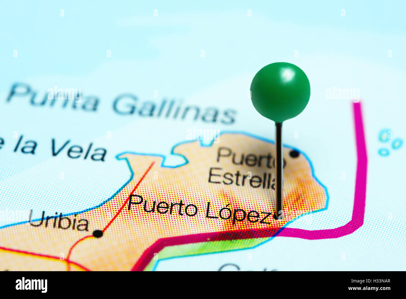 Puerto Lopez pinned on a map of Colombia Stock Photo - Alamy