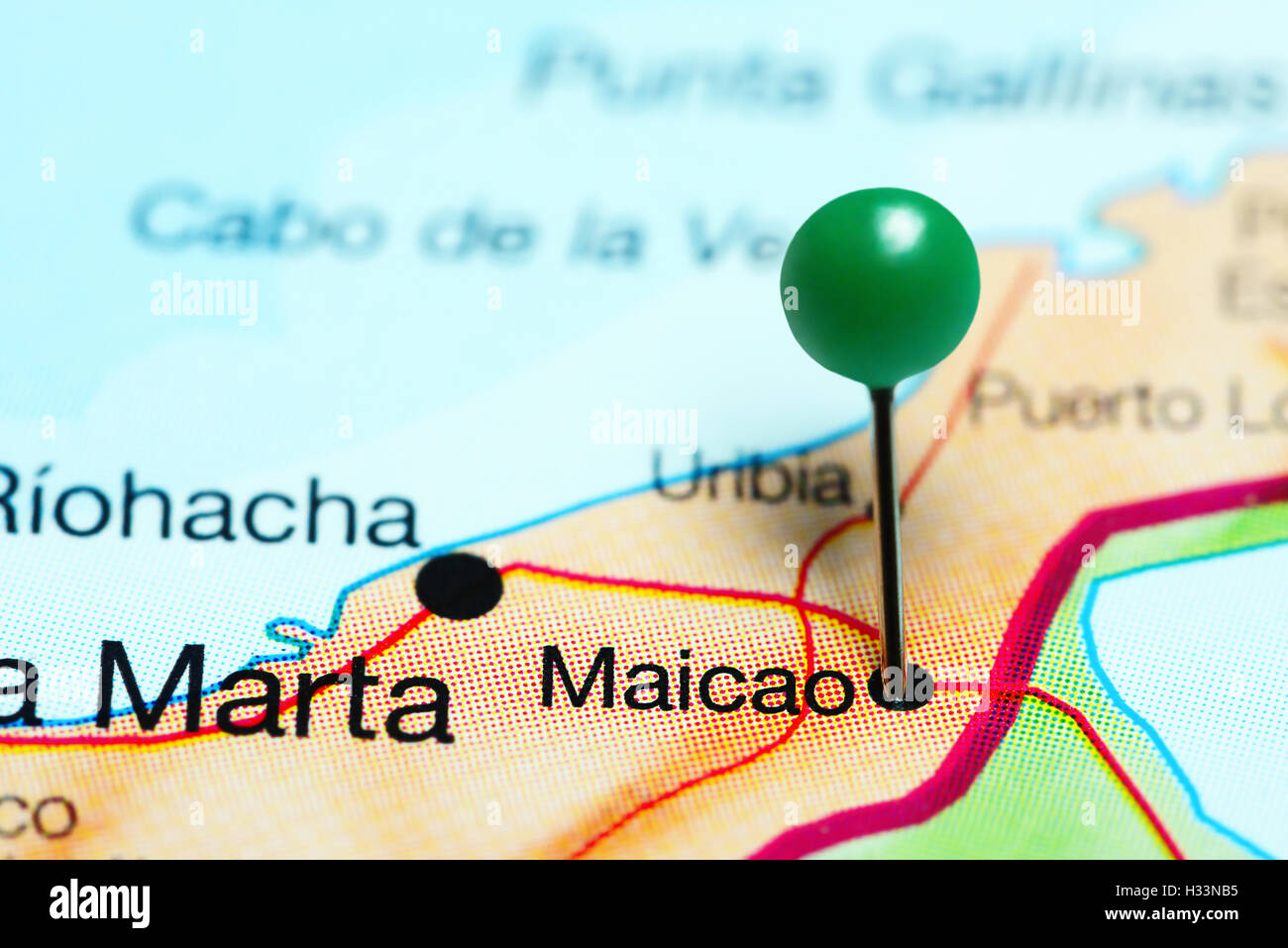 Maicao pinned on a map of Colombia Stock Photo - Alamy