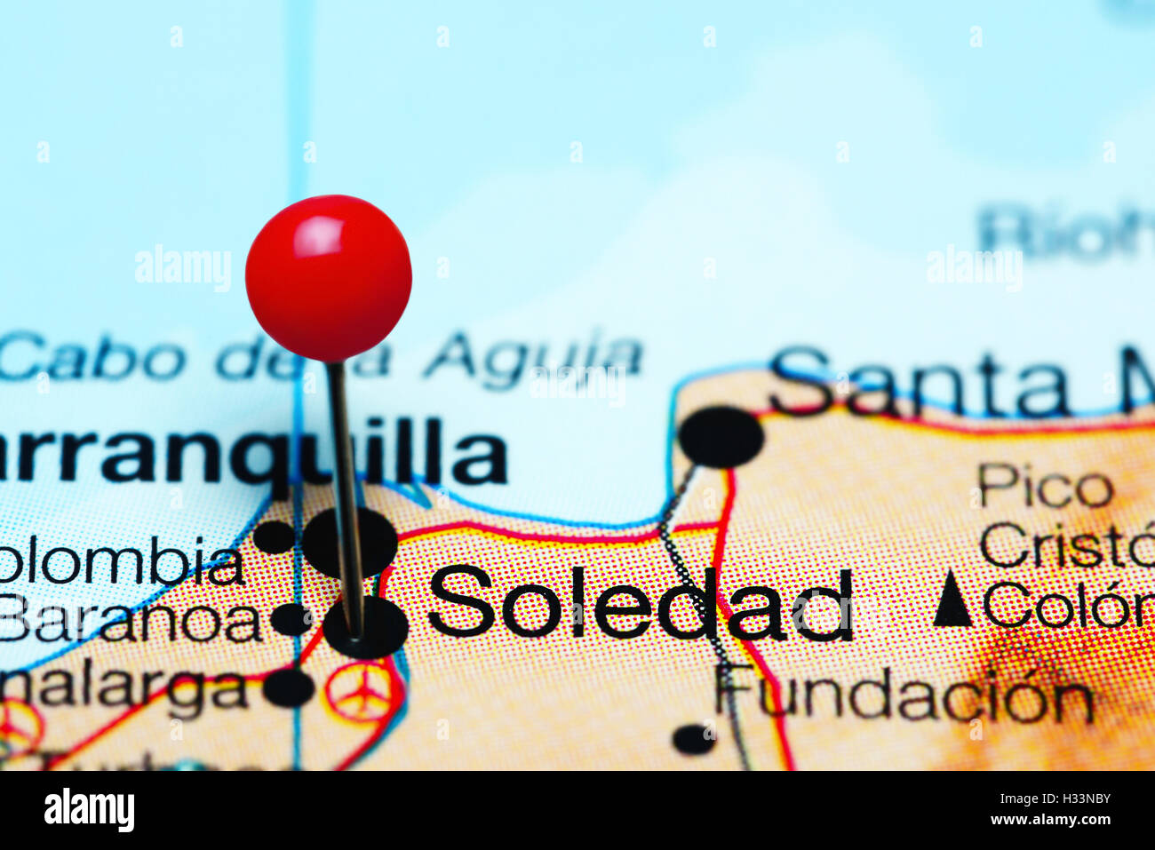 Soledad pinned on a map of Colombia Stock Photo - Alamy