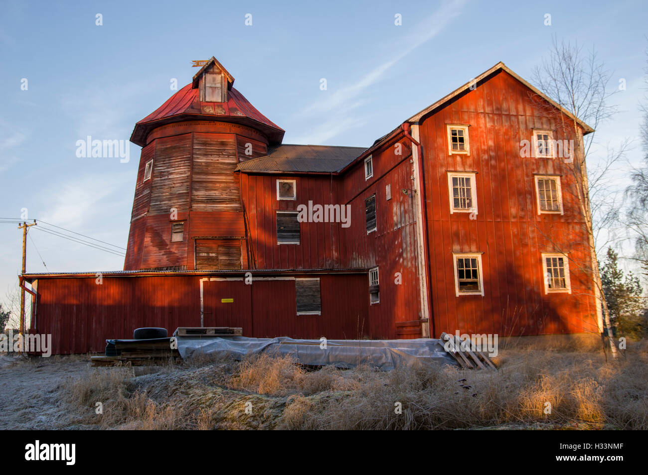 Old red mill in Sweden in the sunlight Stock Photo - Alamy