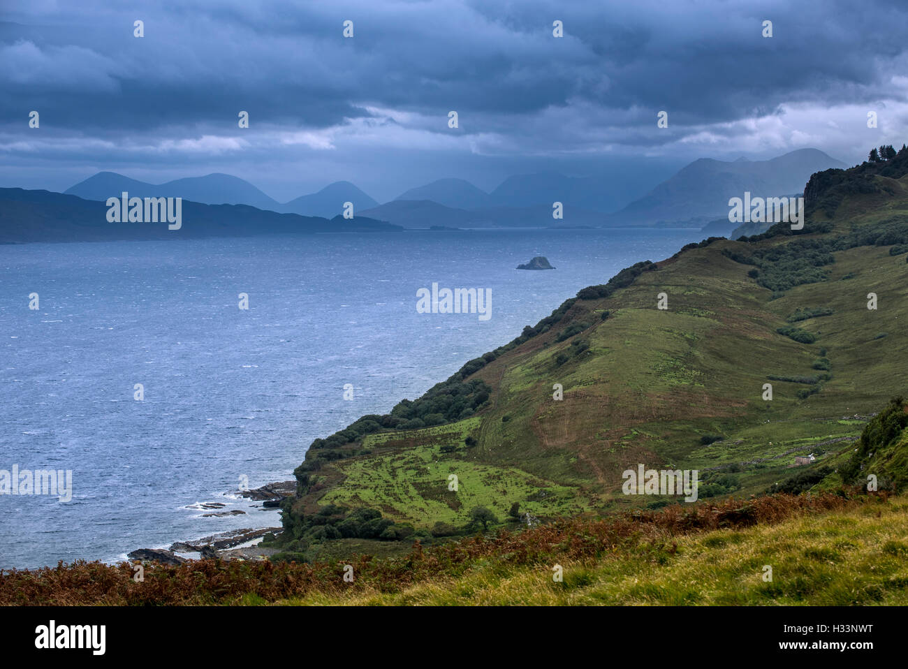 View from the Isle of Skye over the Sound of Raasay, Scottish Highlands ...