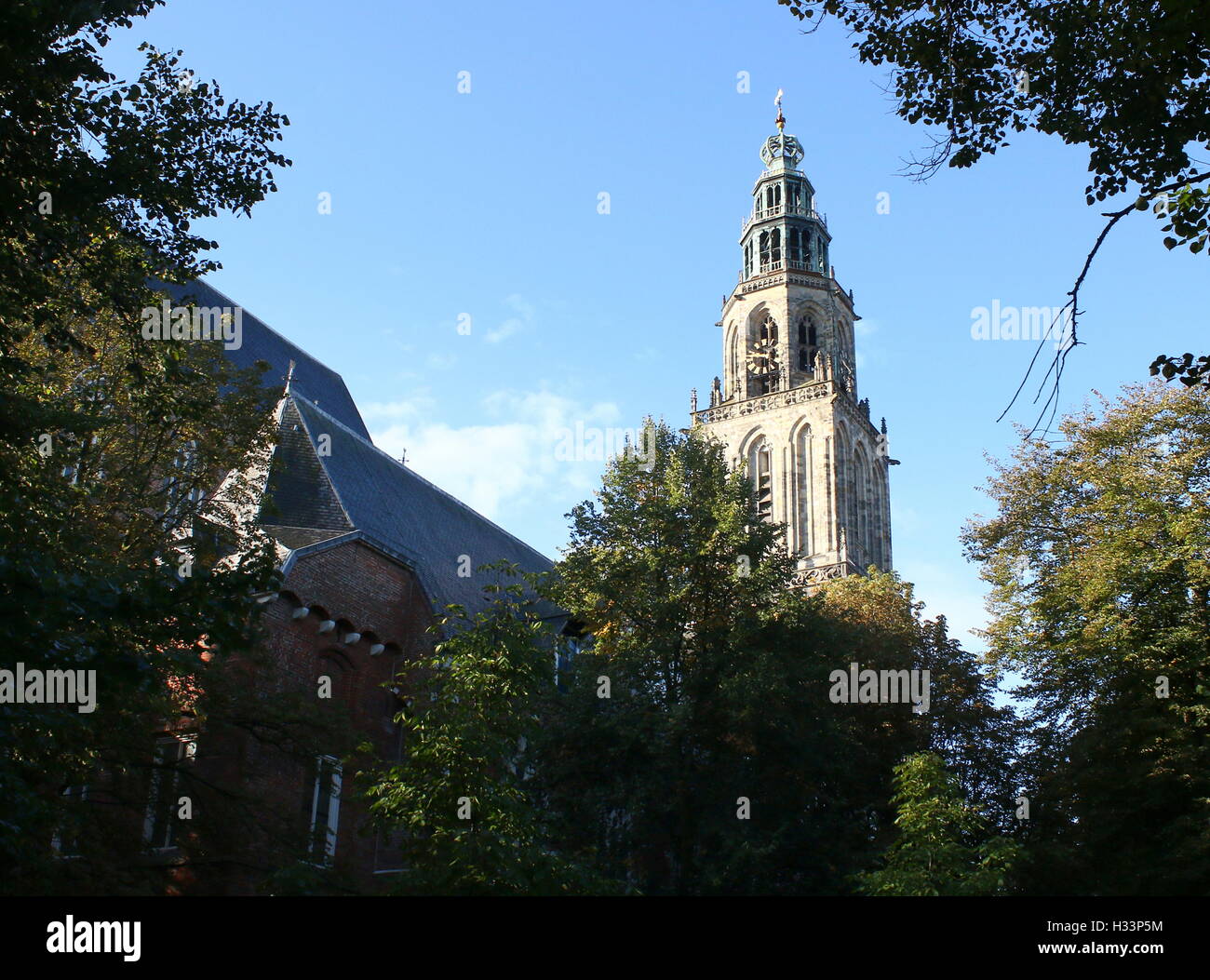 Martini church & tower (Martinitoren) seen from Martinikerkhof in late ...