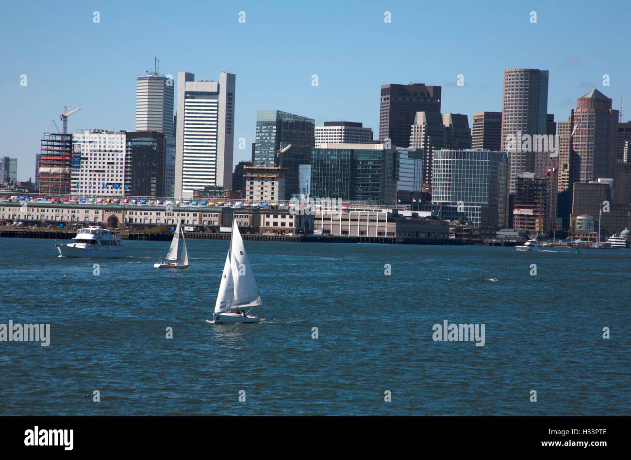 Yacht sailing around Boston harbor and islands an area of Massachusetts ...