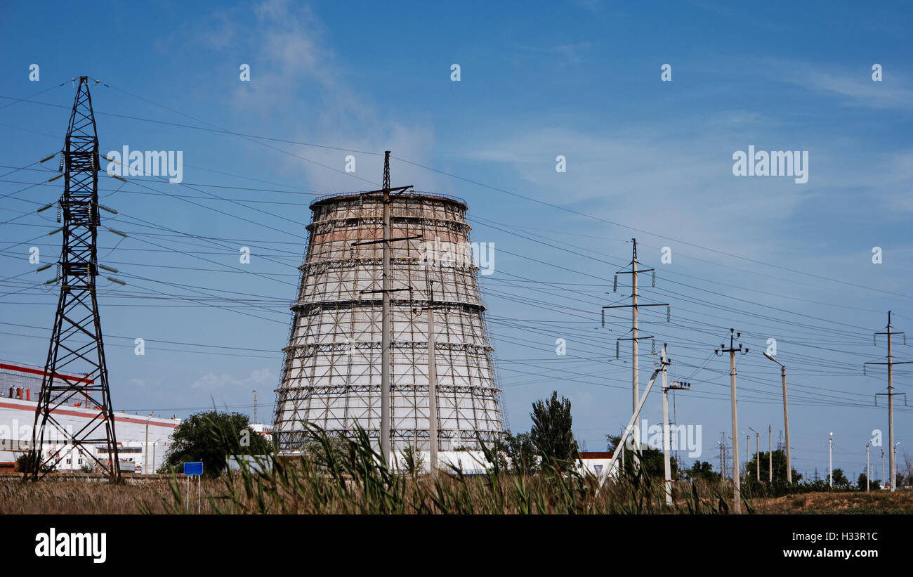 Industrial smoke from chimney in front of blue sky colorized image ...