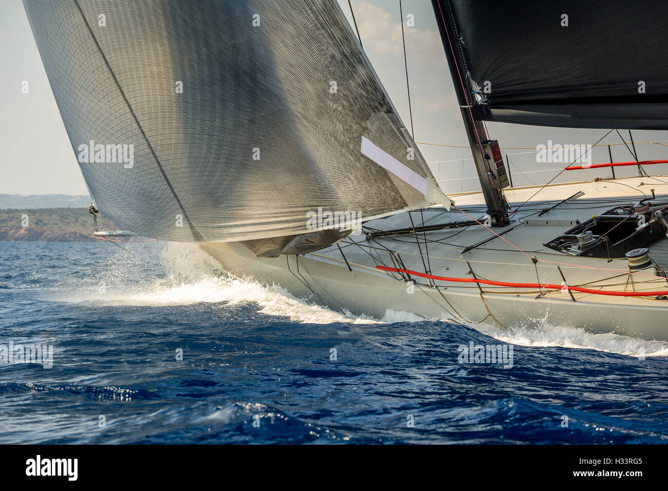 Racing sailing yacht going fast in the Mediterranean sea Stock Photo ...