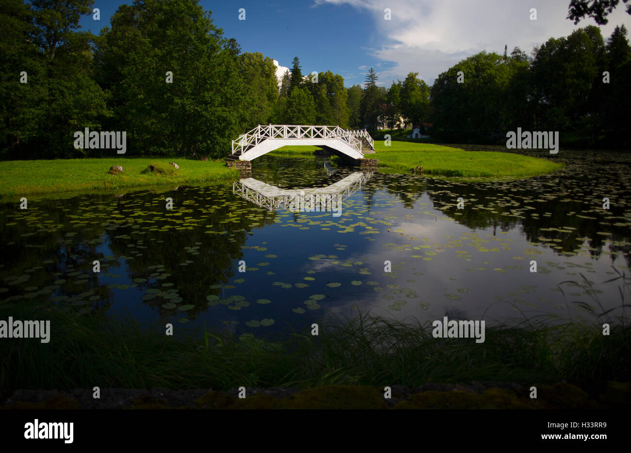 A small bridge over a pond Stock Photo - Alamy