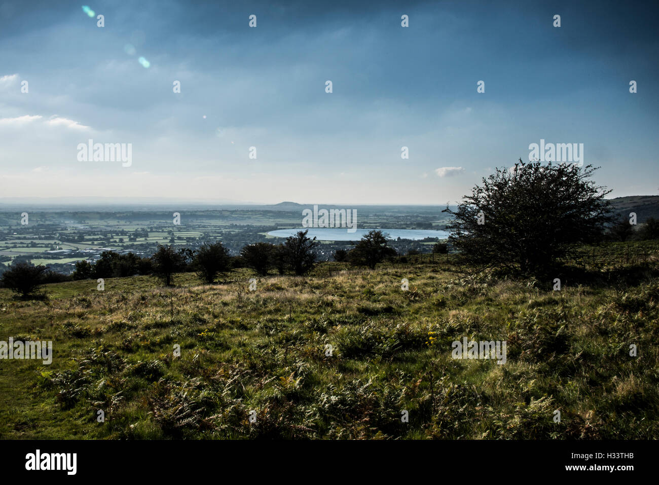 View of Cheddar reservoir and Cheddar village from the top of Cheddar ...