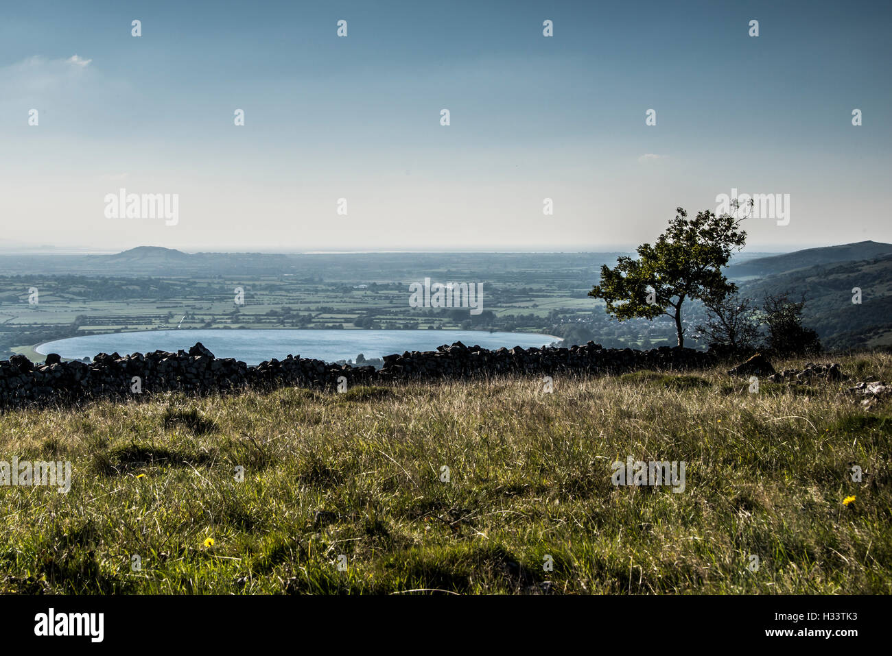 View of Cheddar reservoir and Cheddar village from the top of Cheddar ...