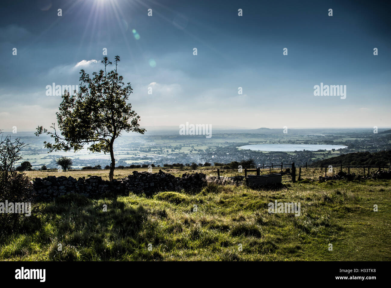 View of Cheddar reservoir and Cheddar village from the top of Cheddar ...