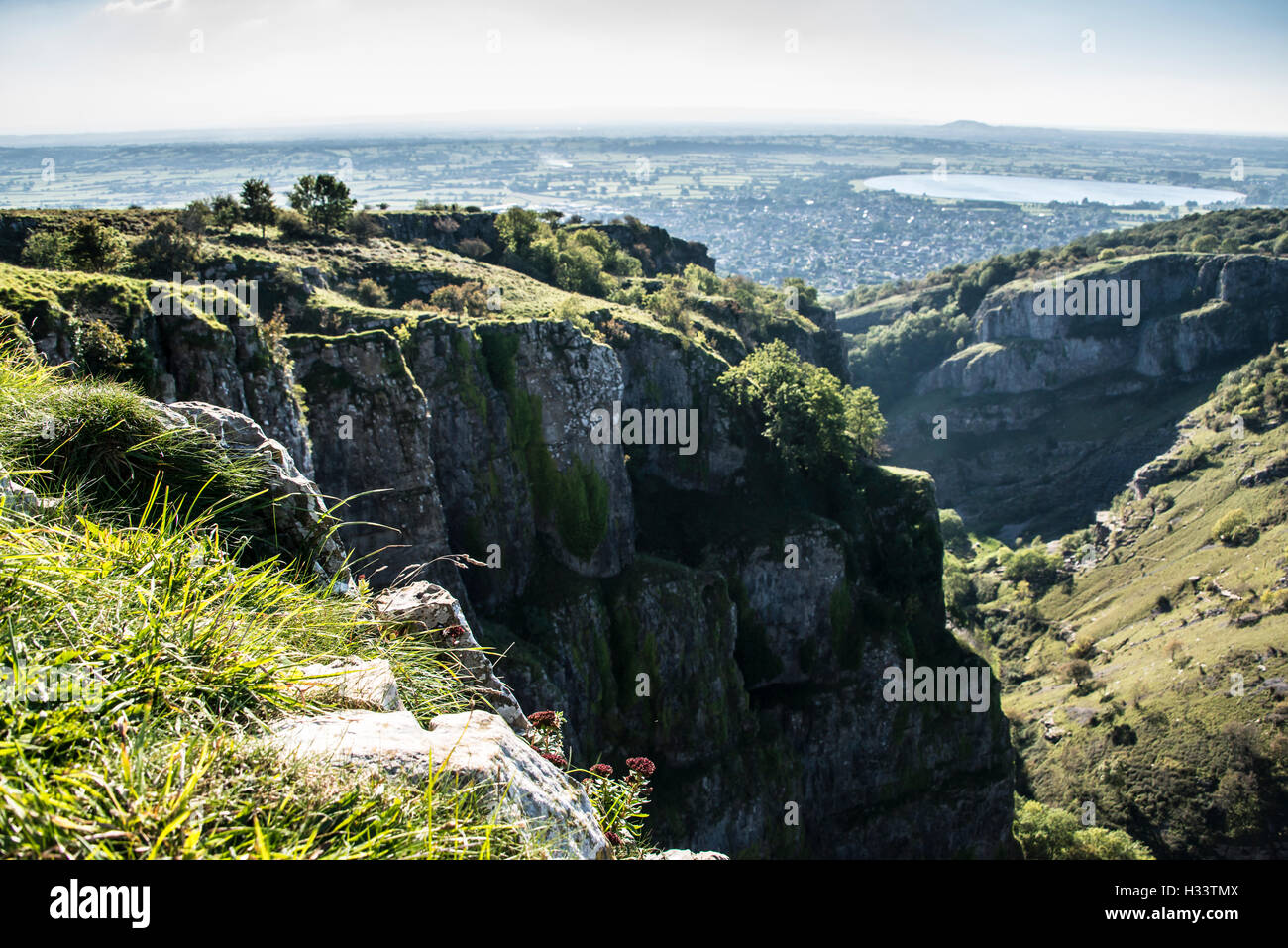 View of Cheddar reservoir and Cheddar village from the top of Cheddar ...