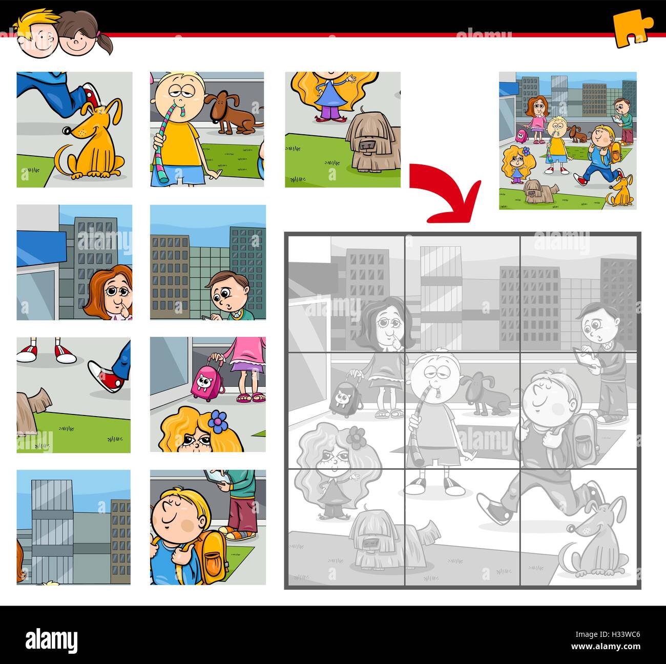 Cartoon Illustration of Education Jigsaw Puzzle Activity for Preschool ...
