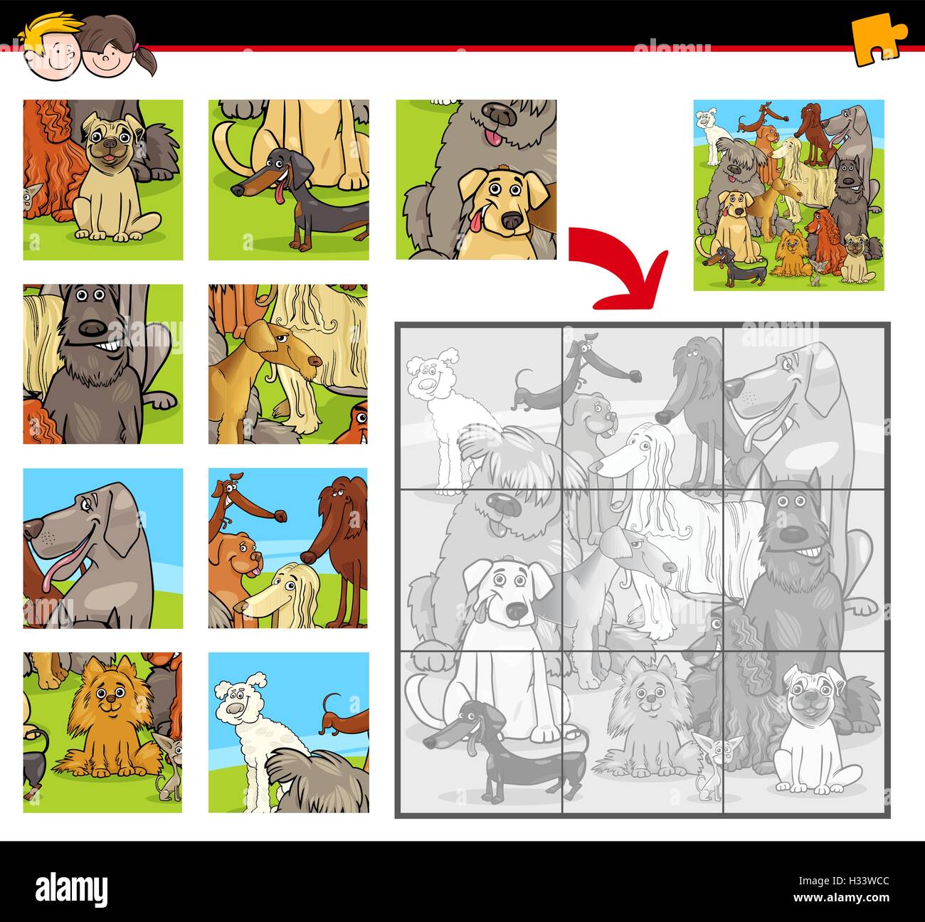 Cartoon Illustration of Education Jigsaw Puzzle Activity for Preschool ...