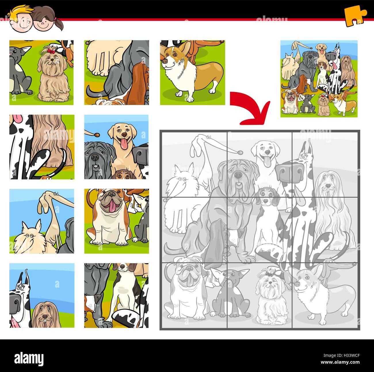 Cartoon Illustration of Education Jigsaw Puzzle Activity Game for ...