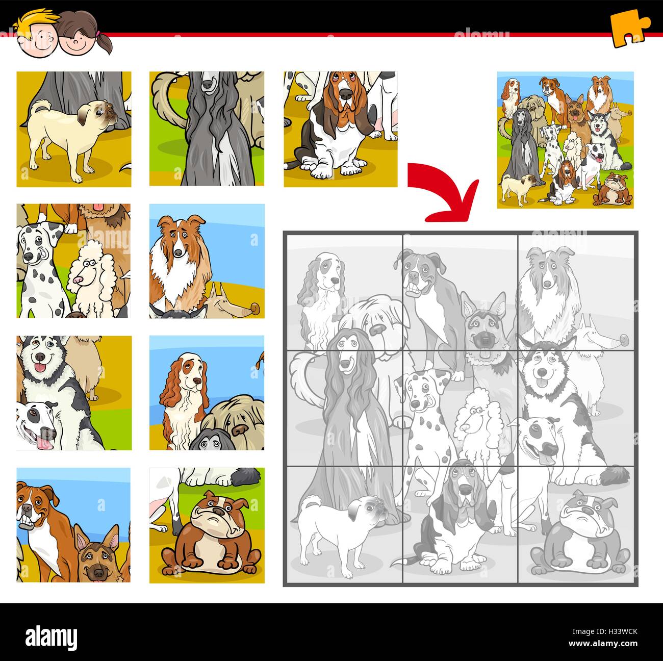 Cartoon Illustration of Education Jigsaw Puzzle Activity Task for ...
