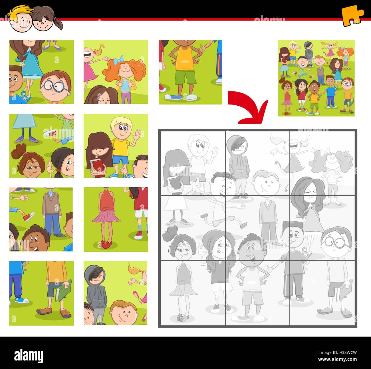 Cartoon Illustration of Education Jigsaw Puzzle Activity for Preschool ...