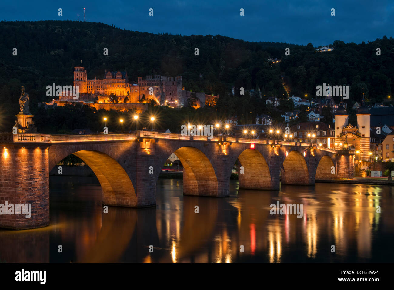 Karl Theodor Brucke at Night, Heidelberg, Germany Stock Photo - Alamy
