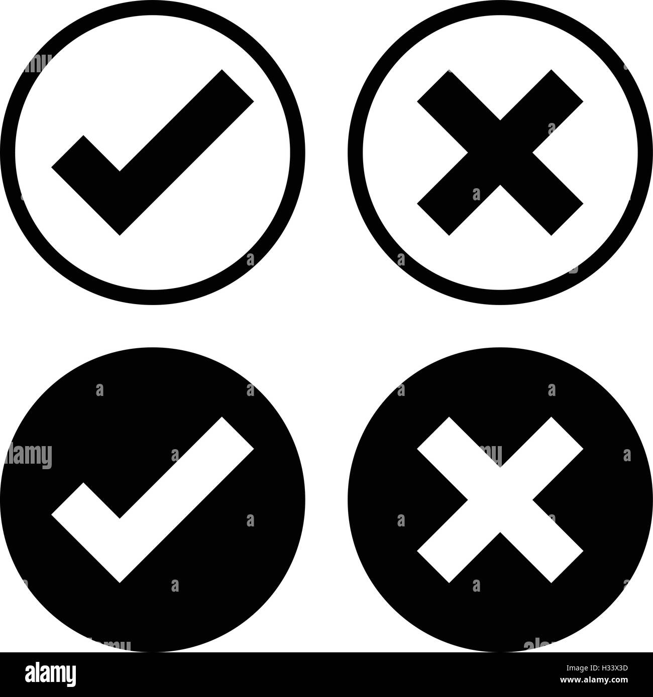 Check mark icons set in black and white color, vector illustration ...