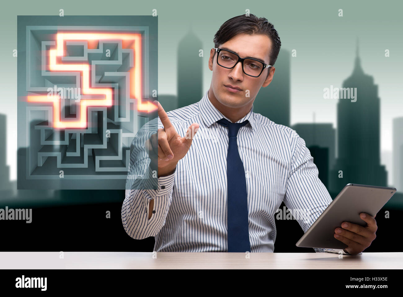 Businessman pressing buttons in maze concept Stock Photo - Alamy