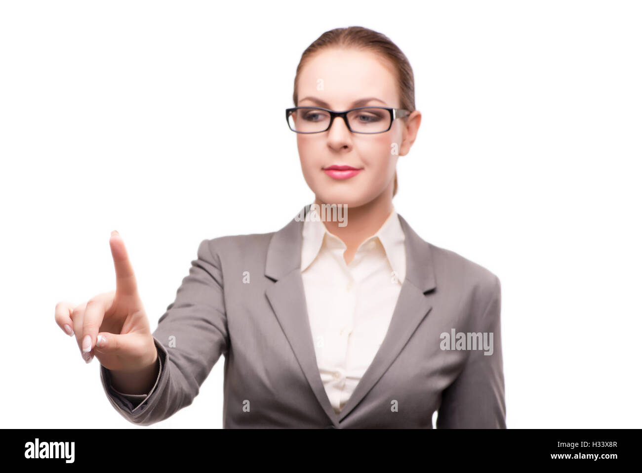 Strict serious businesswoman isolated on white Stock Photo - Alamy