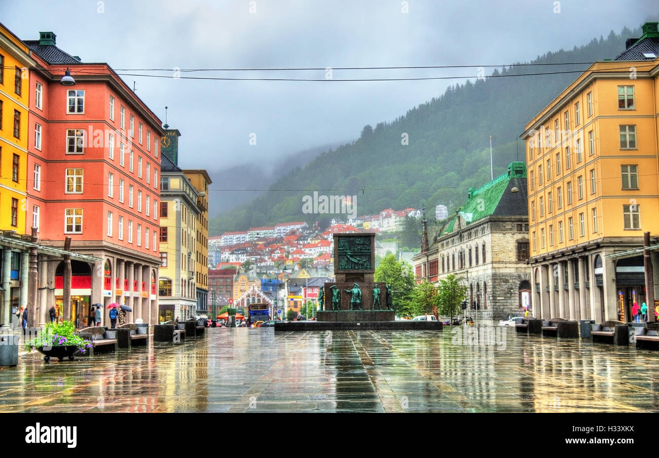 View of Torgallmenningen, the main square of Bergen - Norway Stock ...
