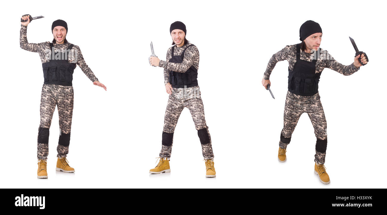 Soldier with knife isolated on white Stock Photo - Alamy